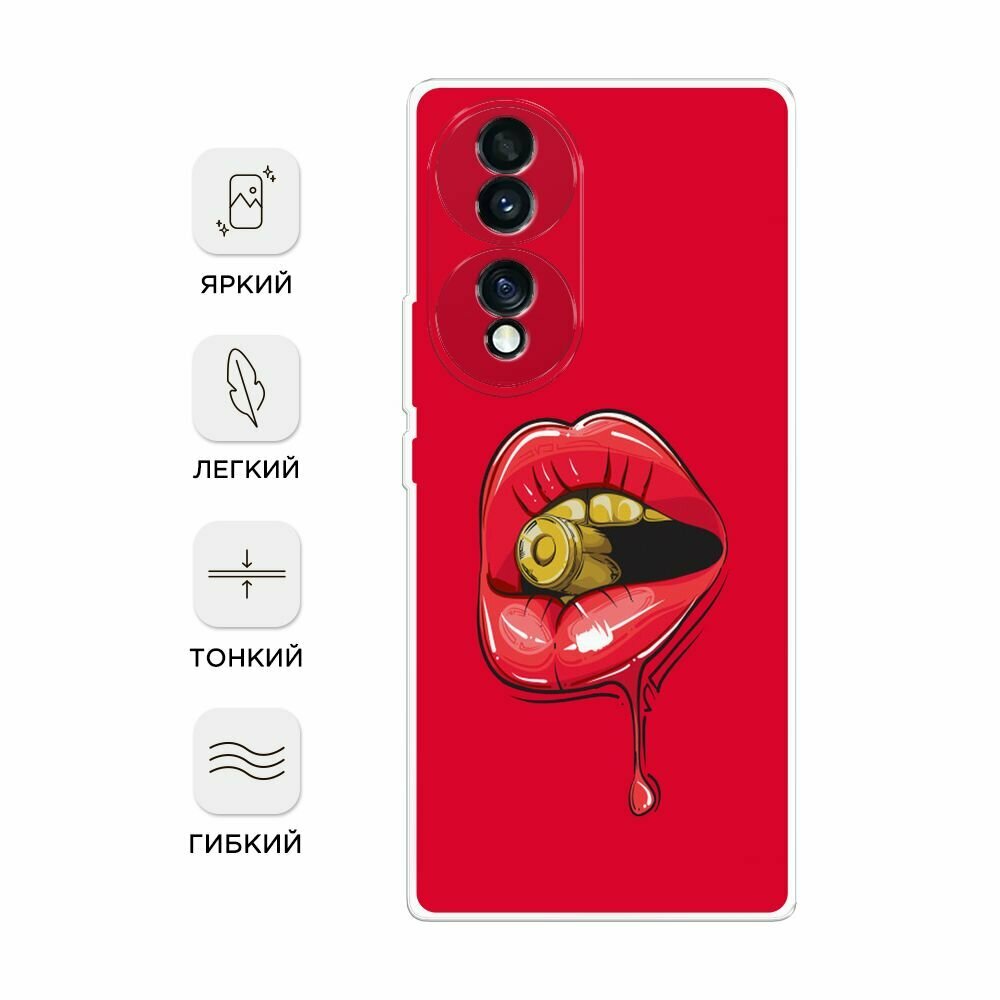 Силиконовый чехол на Honor 70 / Хонор 70 с принтом губы и пуля 1 — фото 1