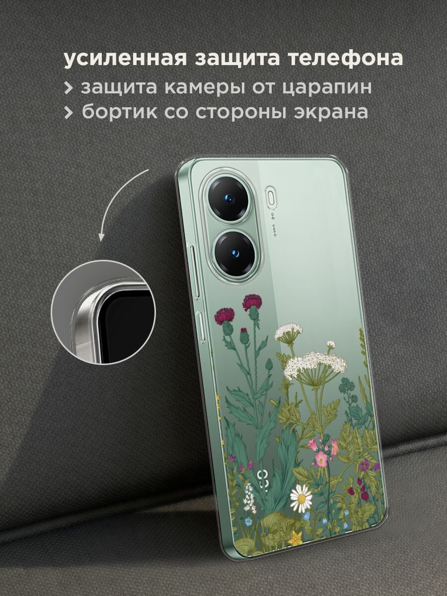 Чехол на Poco X7 Pro / Поко X7 Про с принтом "Дикие полевые цветы", прозрачный — фото 1