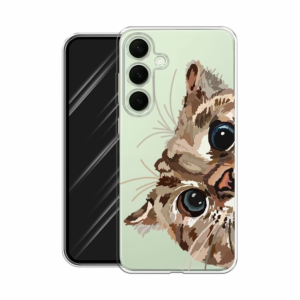 Чехол на Samsung Galaxy S25 Plus / Самсунг S25 Плюс с принтом "Любопытный кот", прозрачный — фото 1