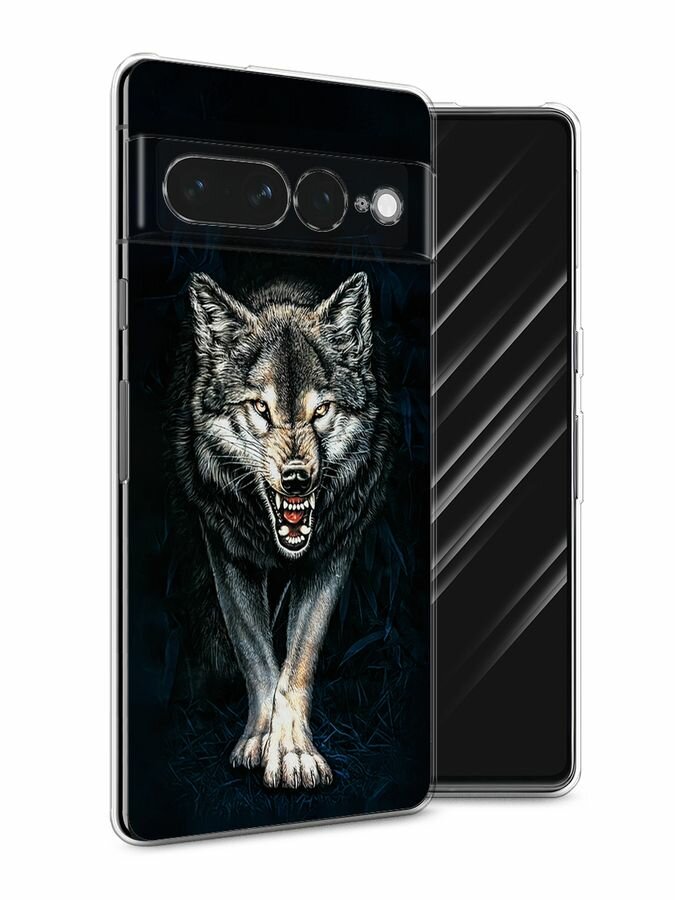 Чехол на Google Pixel 7 Pro / Гугл Пиксель 7 Про с принтом "Злобный волк из ночи"