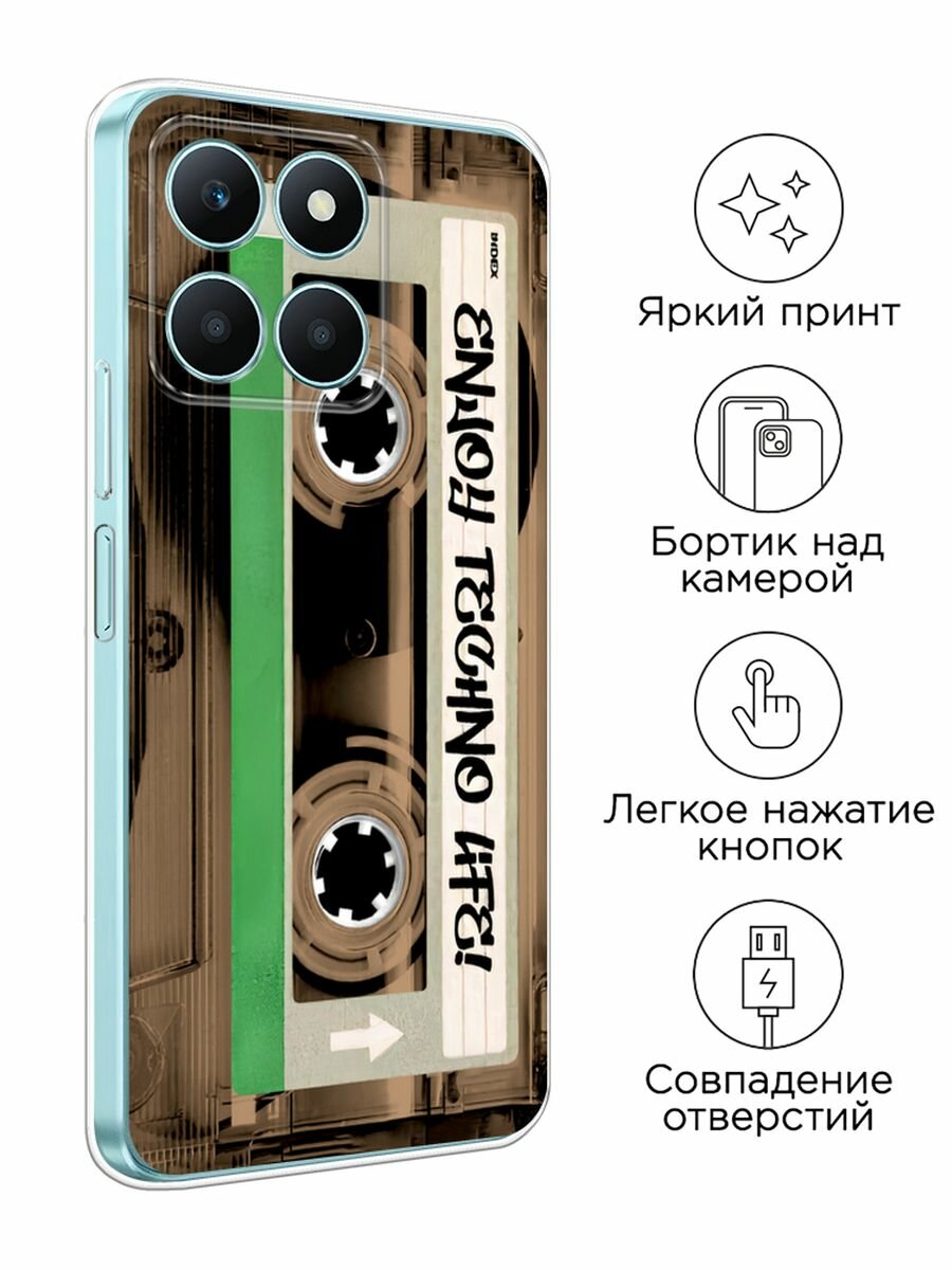 Силиконовый чехол на Honor X6A / Хонор X6A с принтом "Ретро кассета" — фото 1