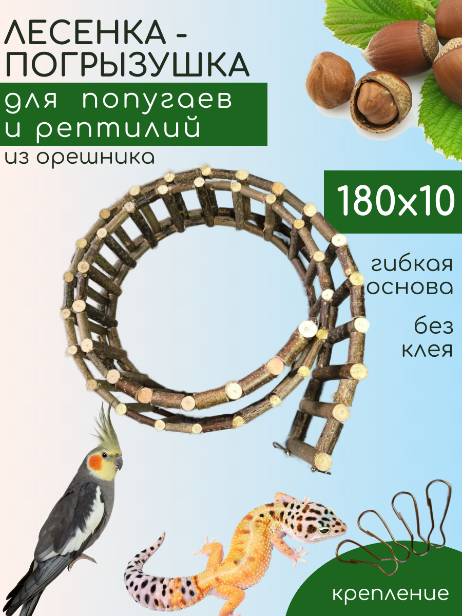 Подвесная лесенка для попугаев, дерево орешника, ручная работа, 180x10 см