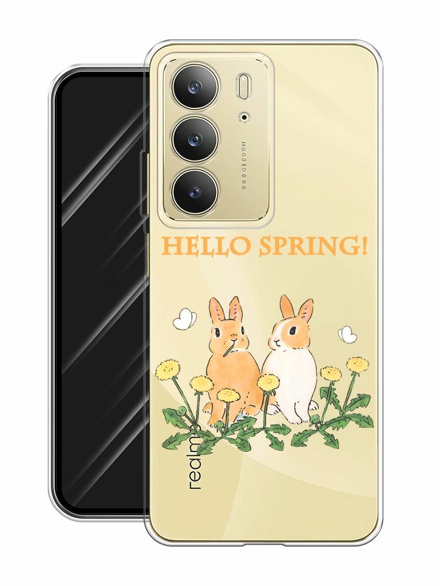 Чехол на Realme C75 4G / Реалми C75 4G с принтом "Весенние кролики", прозрачный — фото 1