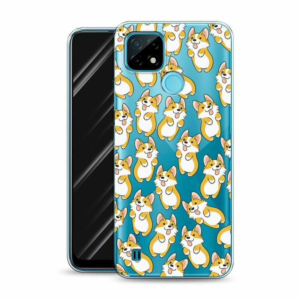 Чехол на Realme C21 / Реалми С21 с принтом Милашки корги, прозрачный — фото 1