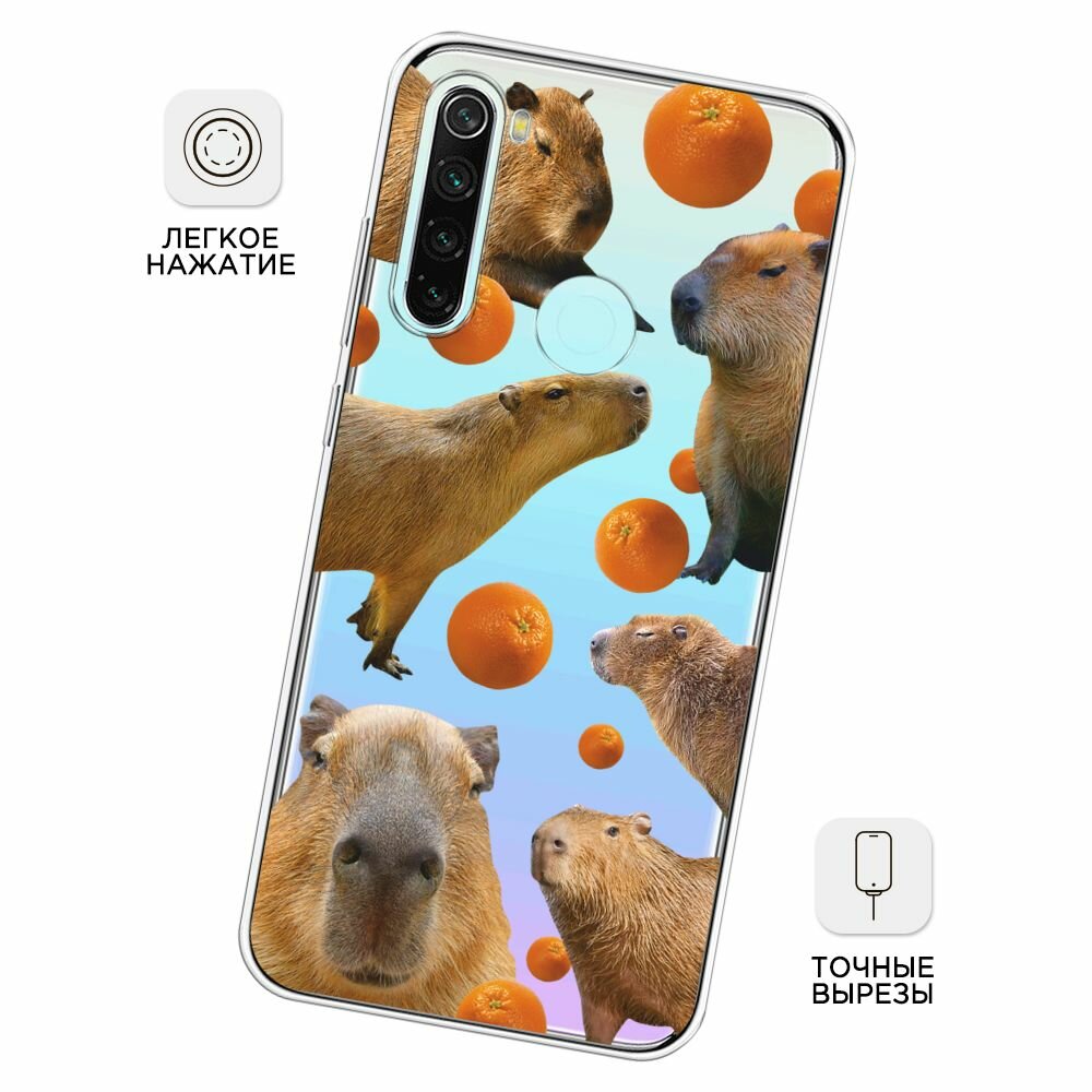 Чехол на Xiaomi Redmi Note 8 / Сяоми Редми Нот 8 с принтом "Капибара и апельсины", прозрачный — фото 1