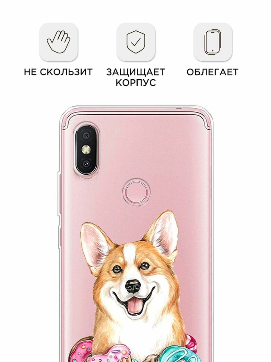 Чехол на Xiaomi Redmi S2 (Redmi Y2) / Сяоми Редми С2 (Редми Y2) с принтом "Корги и сладости", прозрачный — фото 1