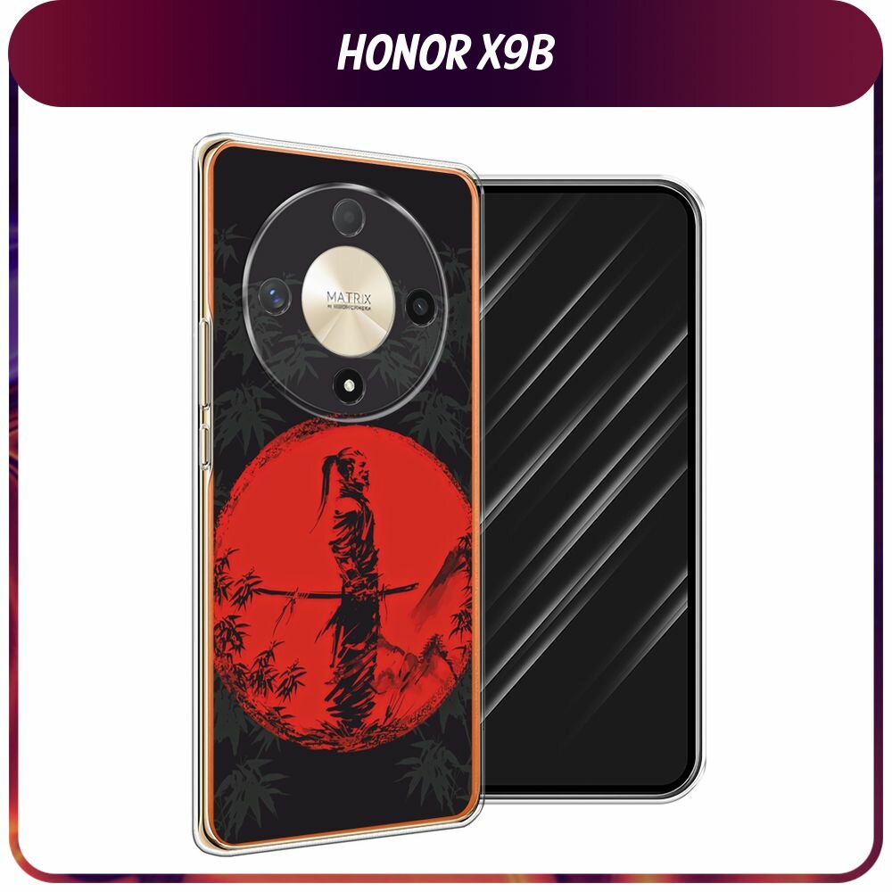 Чехол на Honor X9b / Хонор X9B с принтом "Самурай на красном фоне"