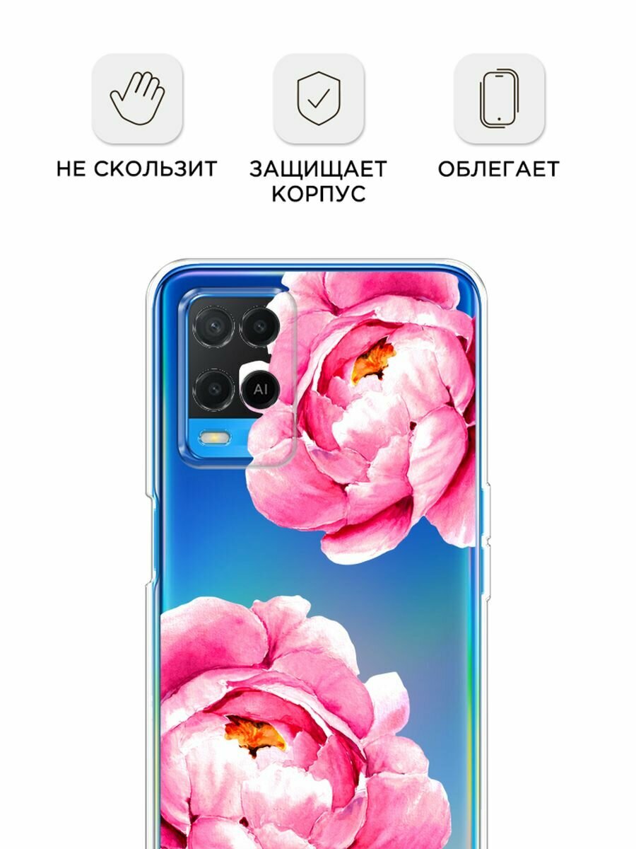 Чехол на Oppo A54 / Оппо A54 с принтом "Open peonies", прозрачный — фото 1