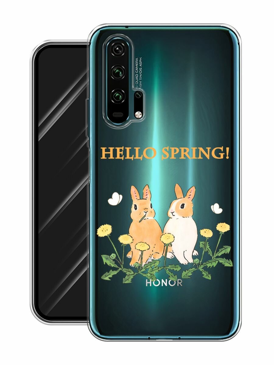 Чехол на Honor 20 Pro / Хонор 20 Про с принтом "Весенние кролики", прозрачный — фото 1