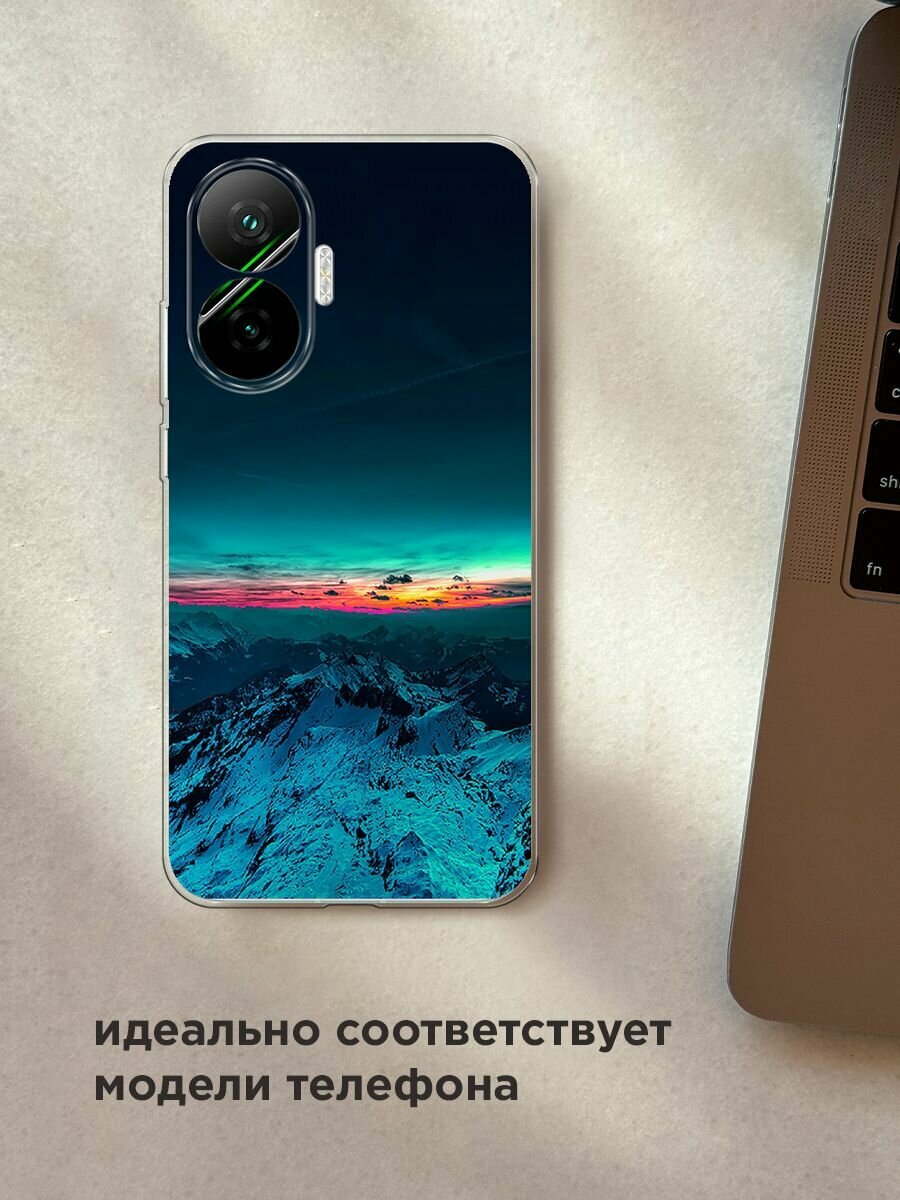 Силиконовый чехол на Poco F7 / Поко F7 с принтом "Закат в горах" — фото 1