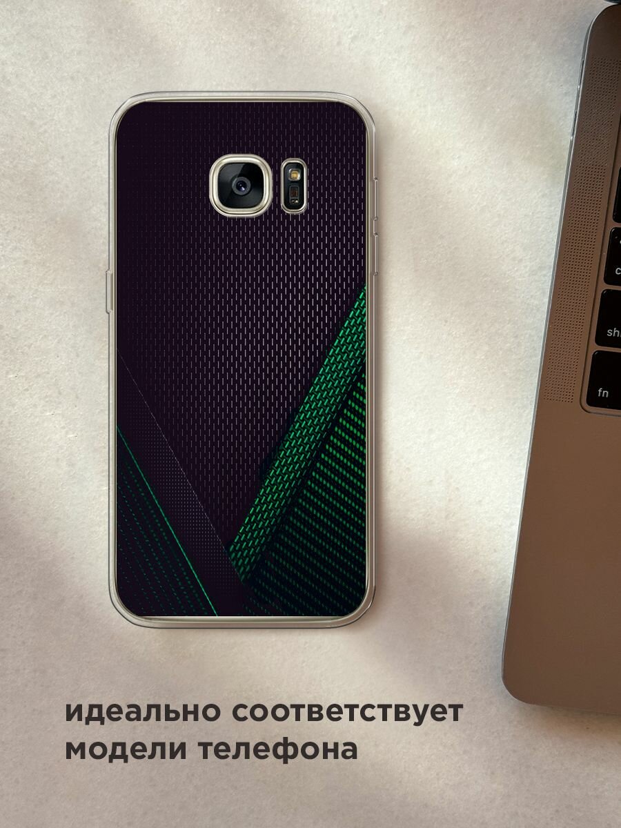 Чехол на Samsung Galaxy S7 / Самсунг Галакси С 7 с принтом "Зеленый карбон" — фото 1