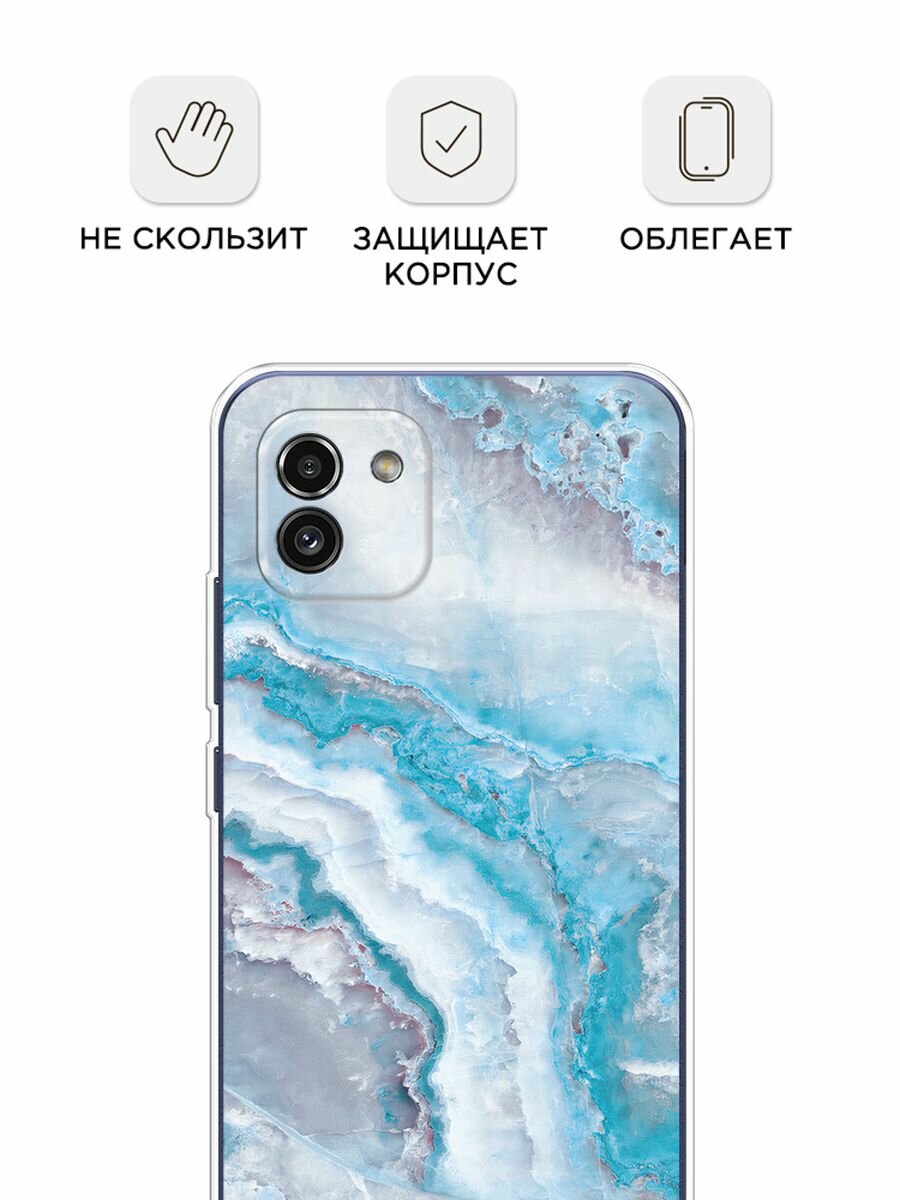 Чехол на Samsung Galaxy A03 / Самсунг Галакси А03 с принтом "Нежно-голубой мрамор" — фото 1