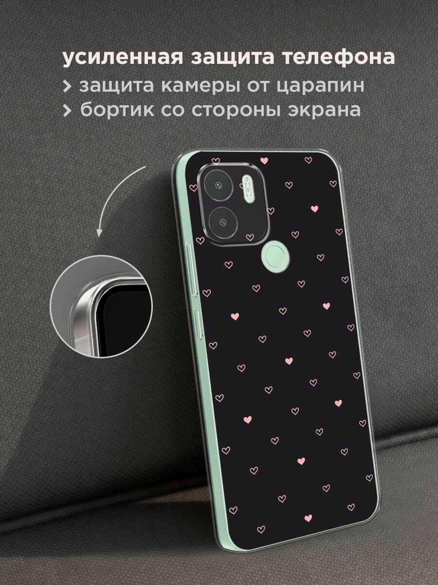 Чехол на Xiaomi Redmi A1+/Redmi A2+/Poco C51/C50 / Редми A1+ с принтом "Черный фон и сердечки" — фото 1