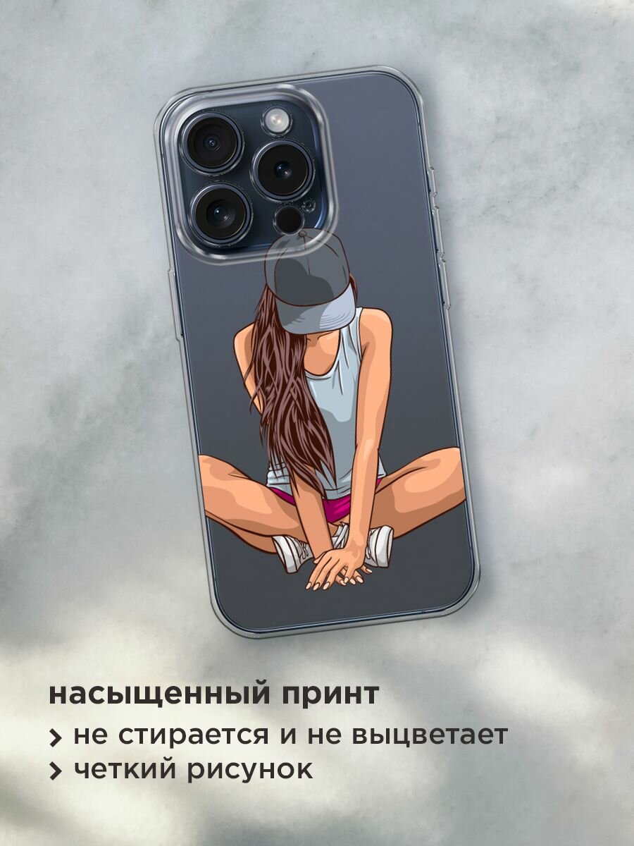 Чехол на Apple iPhone 15 Pro / Айфон 15 Про с принтом "Девушка в кепочке", прозрачный — фото 1