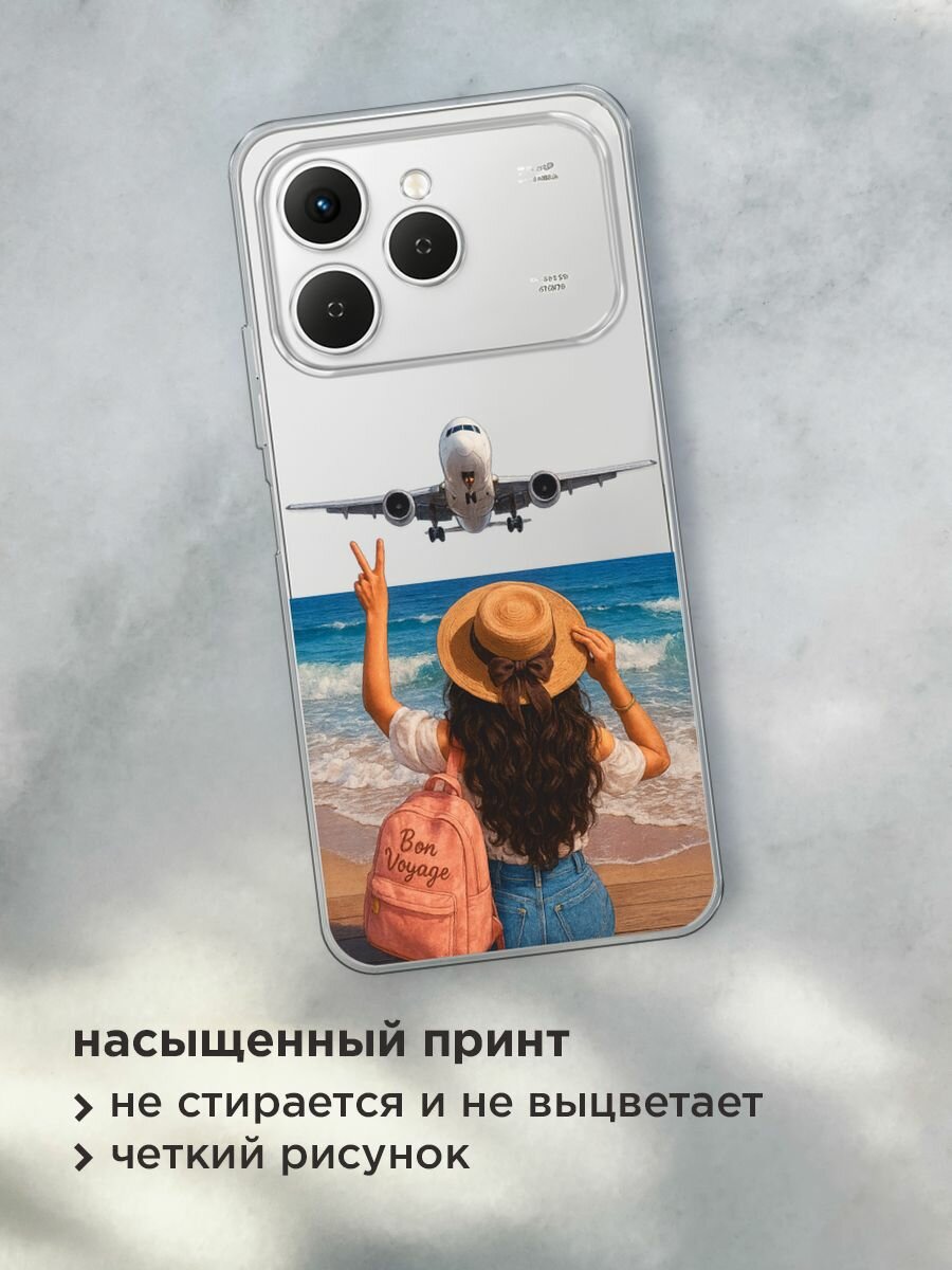 Чехол на Tecno Spark 40 / Текно Спарк 40 с принтом "Bon Voyage", прозрачный — фото 1