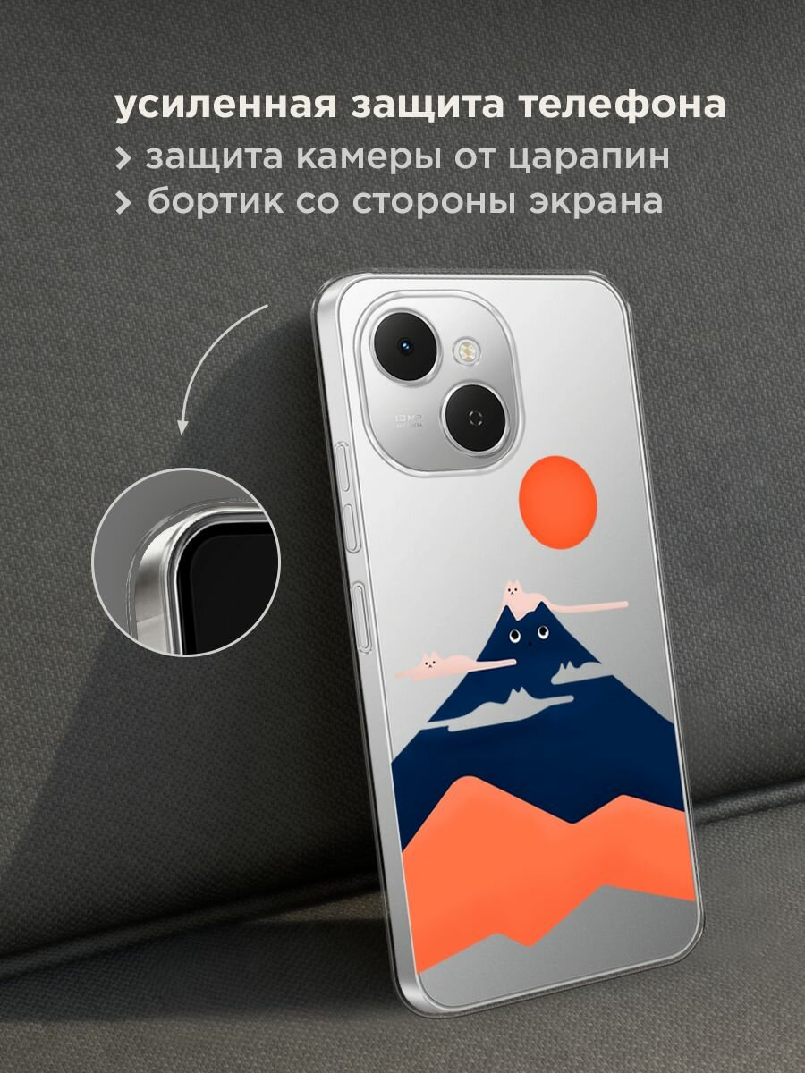 Чехол на Tecno Spark 40C / Текно Спарк 40C с принтом "Кот-гора", прозрачный — фото 1