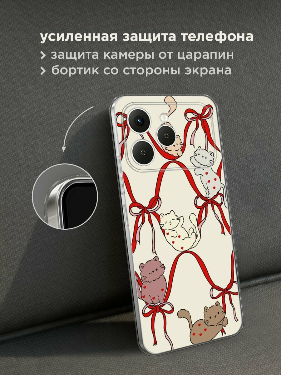 Чехол на Tecno Spark 40 / Текно Спарк 40 с принтом "Котики в ленточках 1" — фото 1