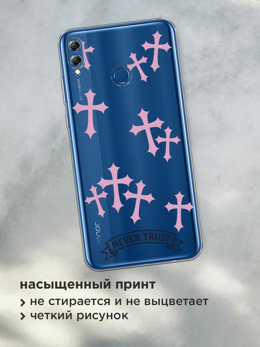 Чехол на Honor 8X / Хонор 8Х с принтом "Розовые кресты", прозрачный — фото 1