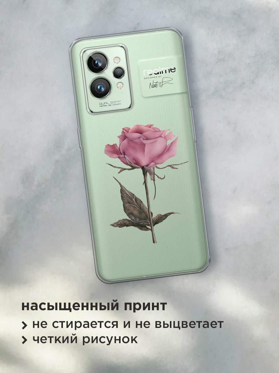 Чехол на Realme GT 2 Pro / Реалми GT 2 Про с принтом "Меланхоличная роза", прозрачный — фото 1