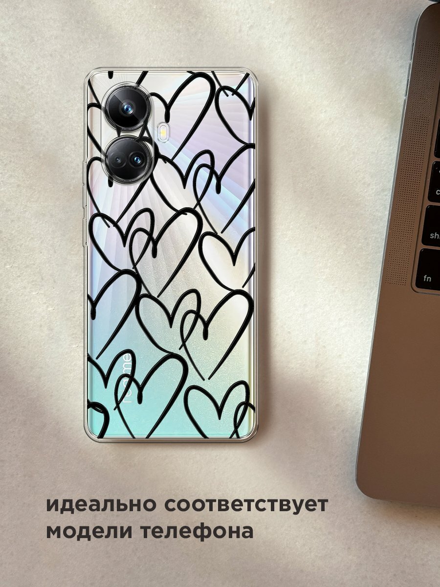 Чехол на Realme 10 Pro+ / Реалми 10 Про+ с принтом "Hearts doodle black 1" — фото 1