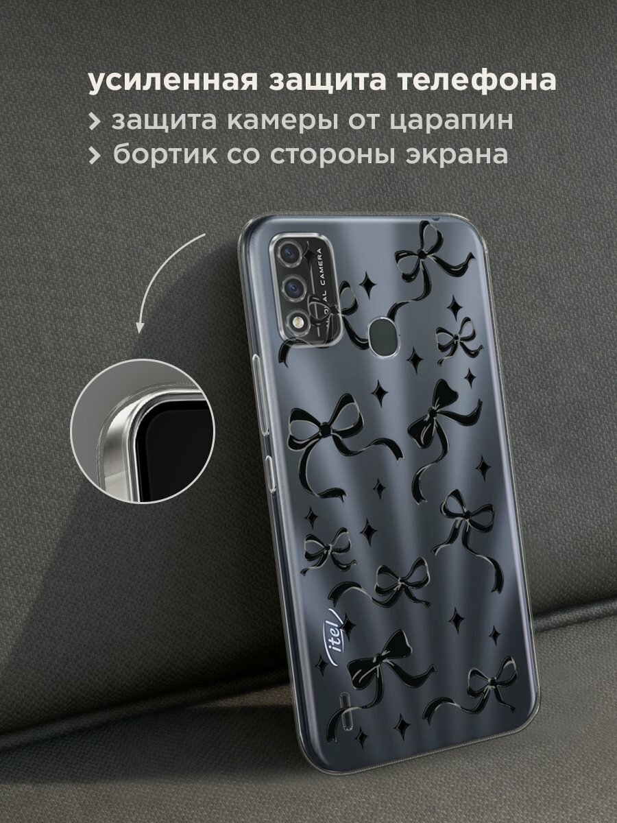 Чехол на Itel A48 / Ител А48 с принтом "Милые чёрные бантики 4" — фото 1