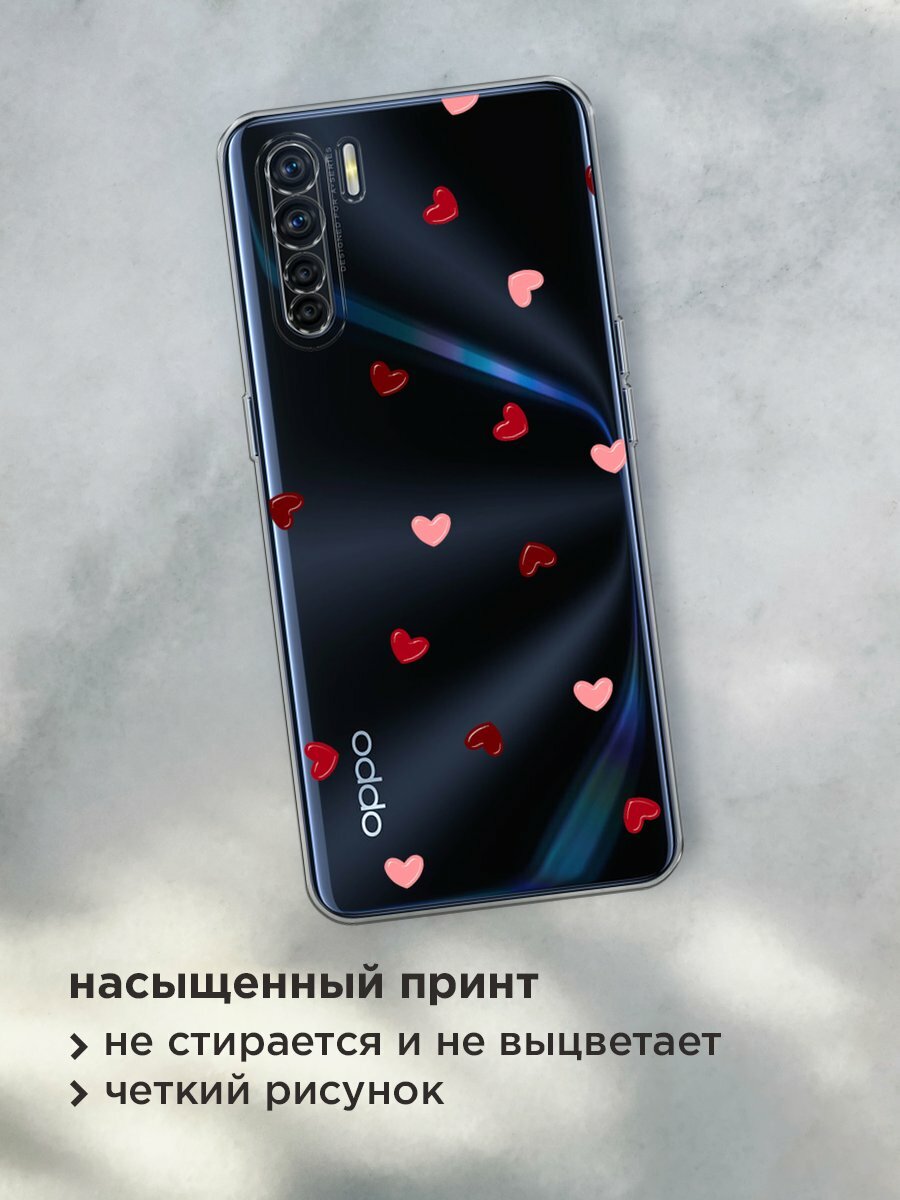 Чехол на Oppo A91/Reno 3 / Оппо A91/Рено 3 с принтом "Бордовые сердечки 2" — фото 1