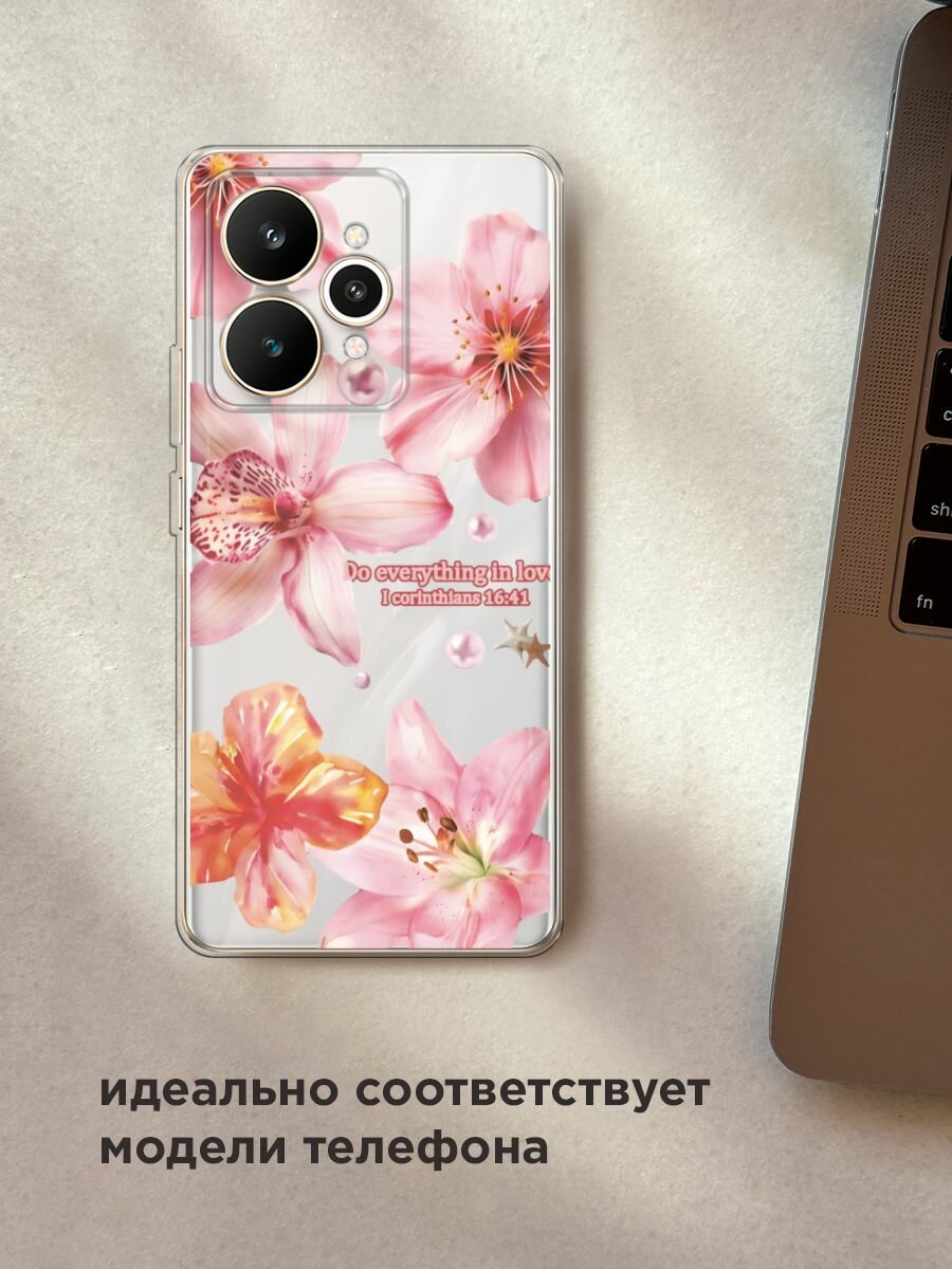 Чехол на Realme 15 / Реалми 15 с принтом "Тропические соцветия", прозрачный — фото 1
