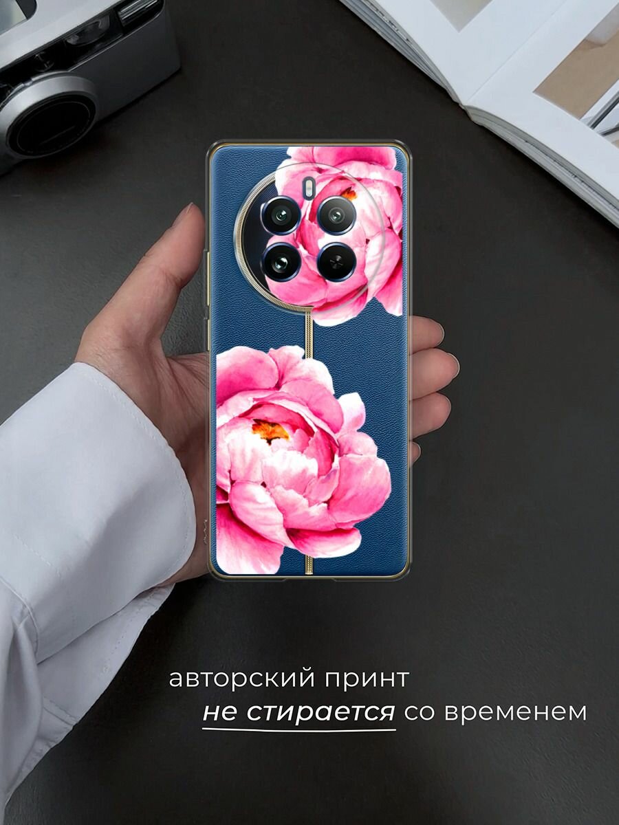 Чехол на Realme 12 Pro / Реалми 12 Про с принтом "Open peonies", прозрачный — фото 1