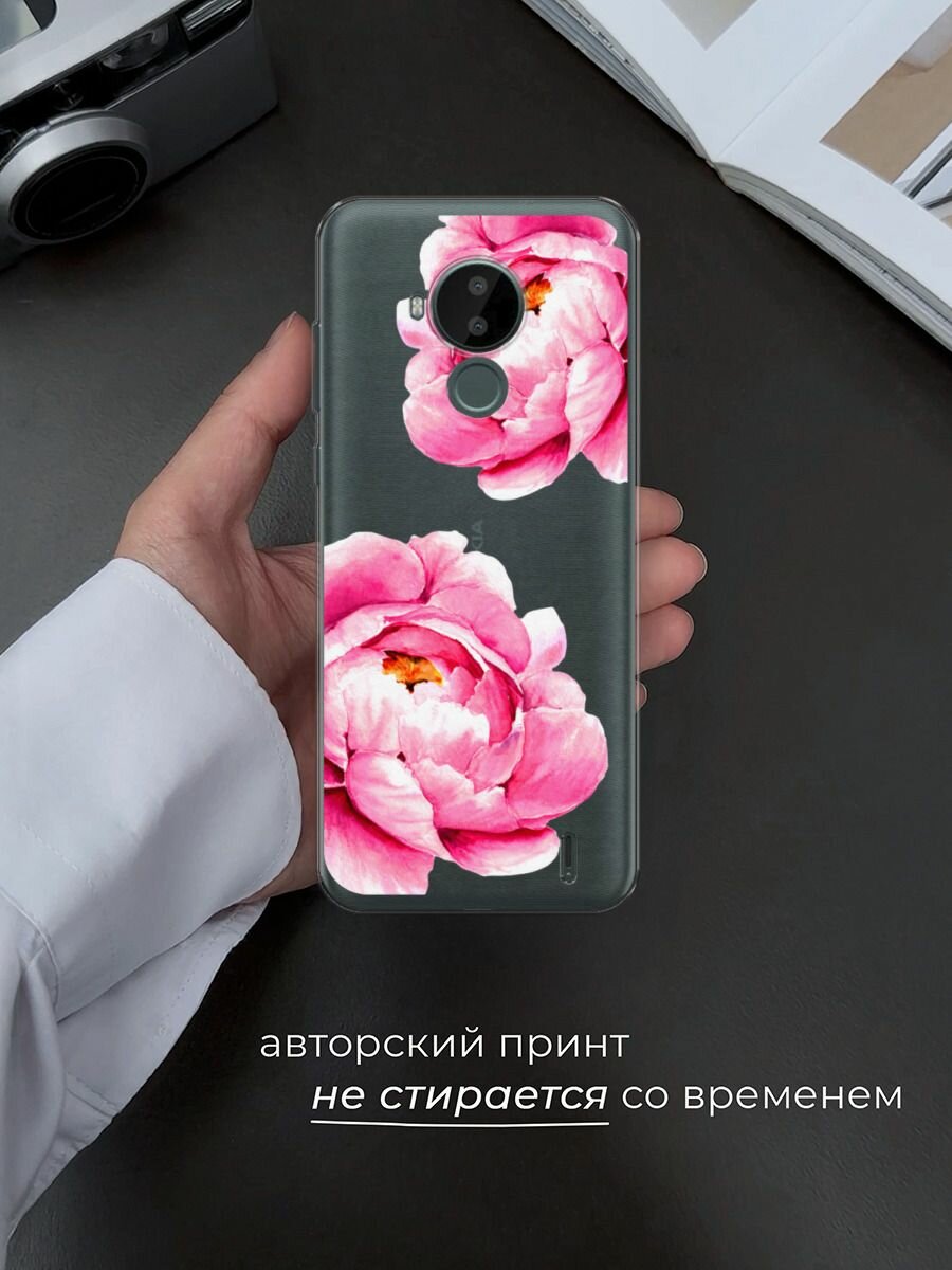 Чехол на Nokia C30 / Нокия C30 с принтом "Open peonies", прозрачный — фото 1