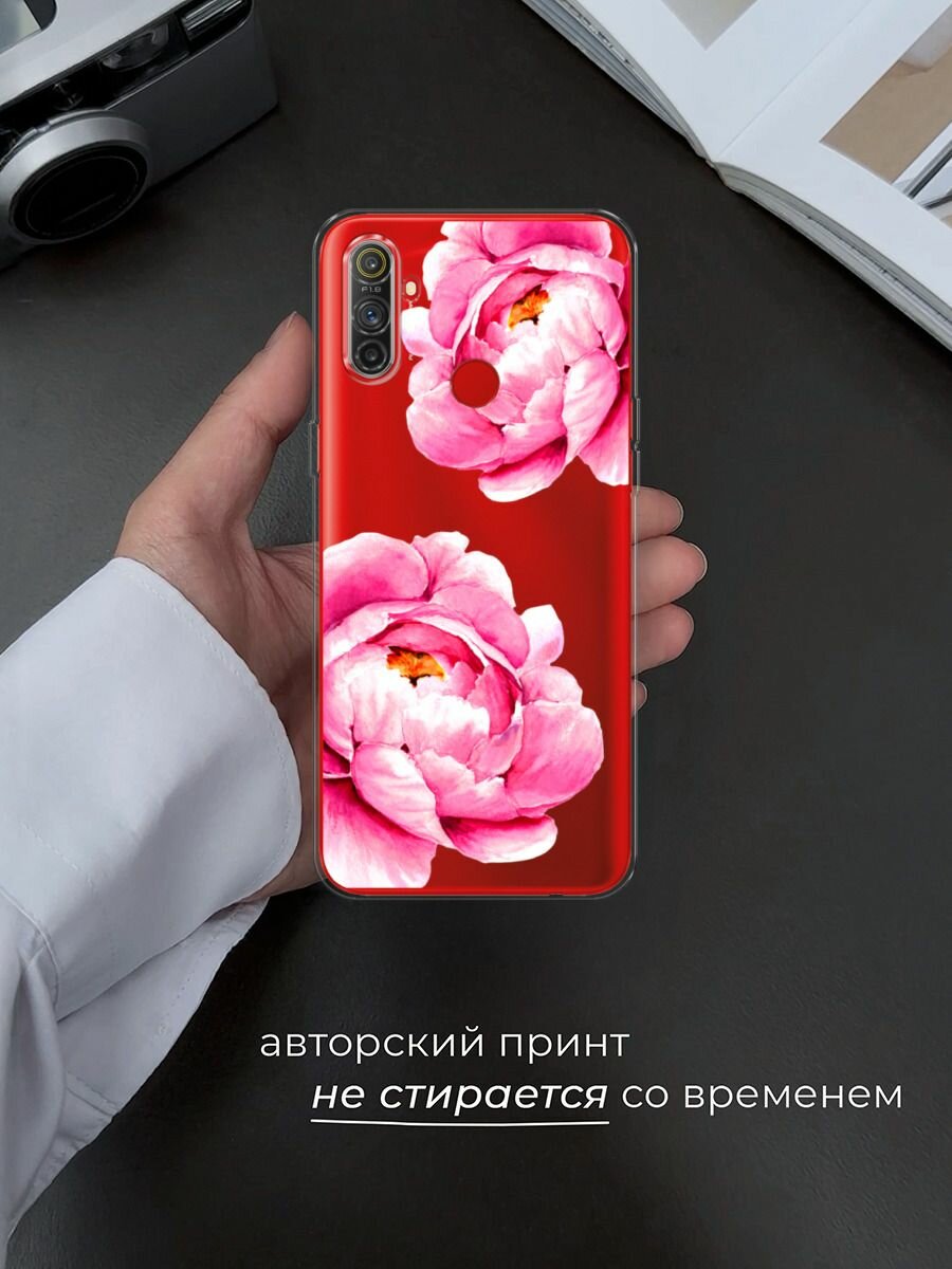 Чехол на Realme C3 / Реалми C3 с принтом "Open peonies", прозрачный — фото 1