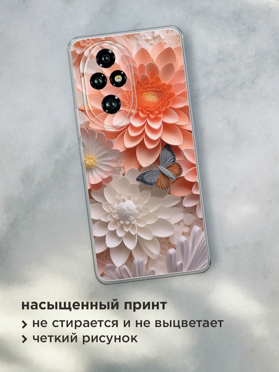 Чехол на Honor 200 Pro / Хонор 200 Про с принтом "Бумажные цветы" — фото 1