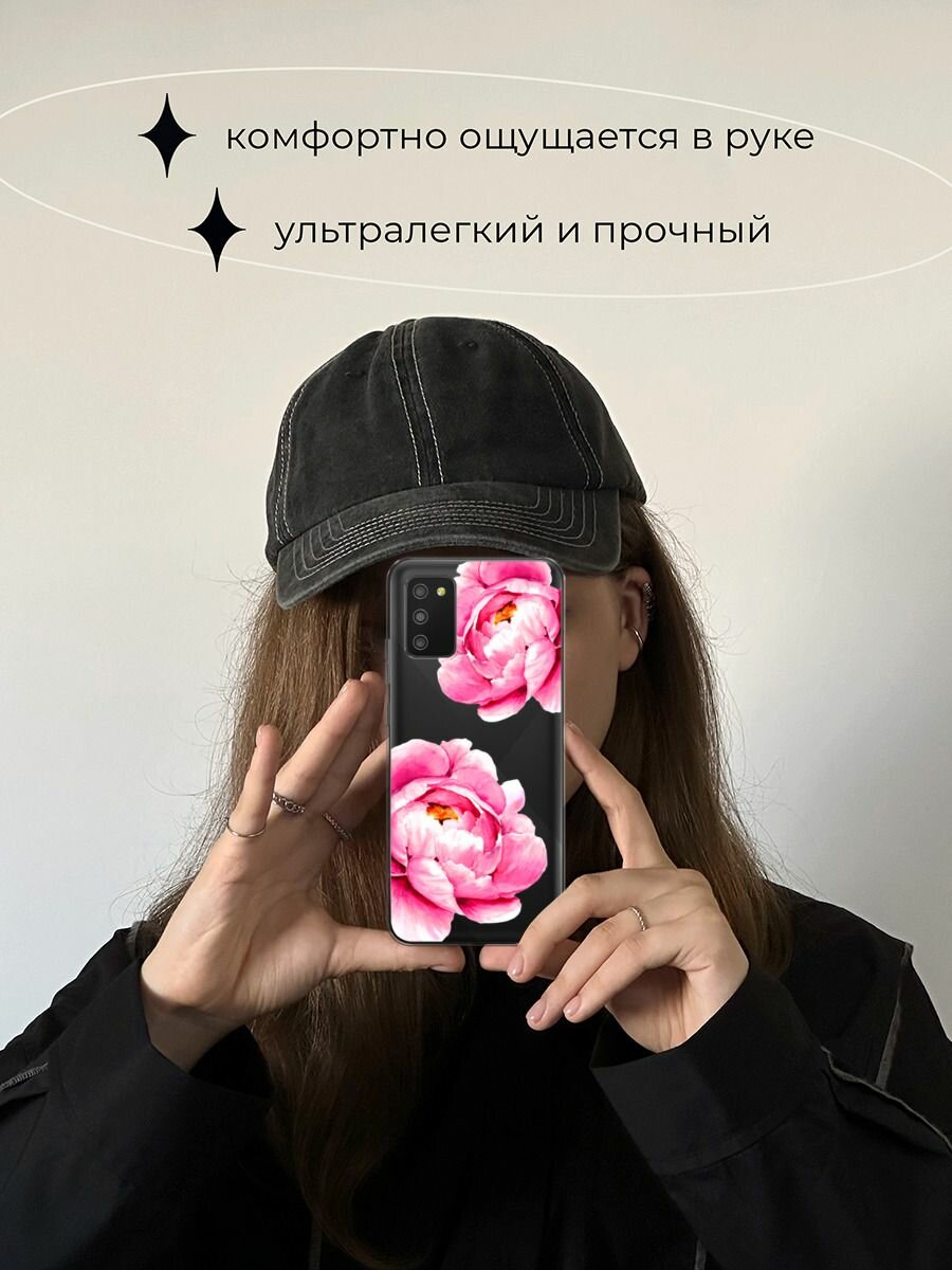 Чехол на Samsung Galaxy A02s / Самсунг Галакси A02s с принтом "Open peonies", прозрачный — фото 1