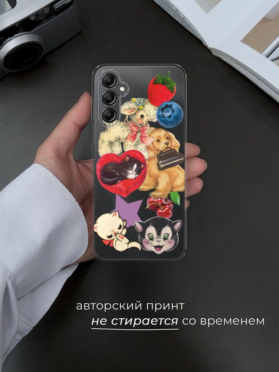 Чехол на Samsung Galaxy A15 / Самсунг А15 с принтом "Милые стикеры", прозрачный — фото 1