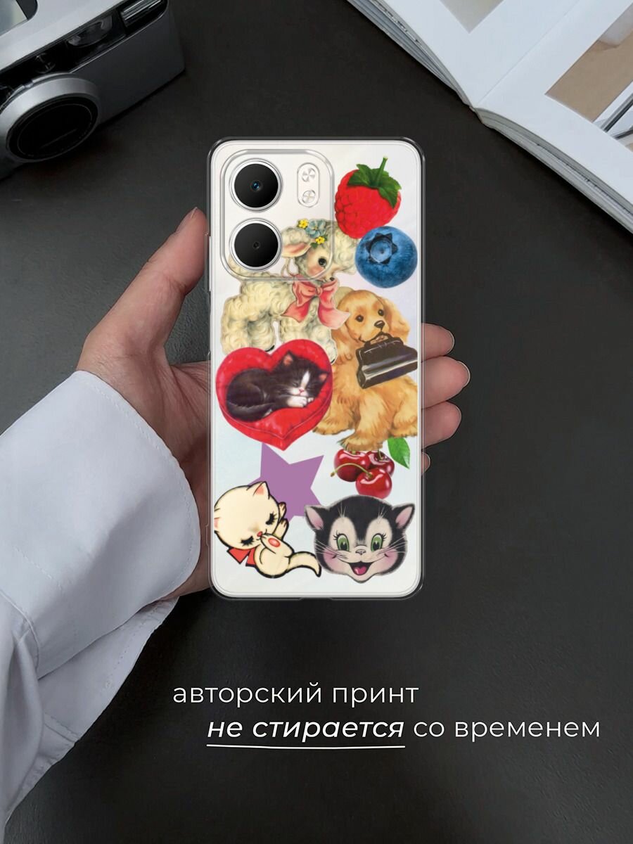 Чехол на Oppo A5x / Оппо А5x с принтом "Милые стикеры", прозрачный — фото 1