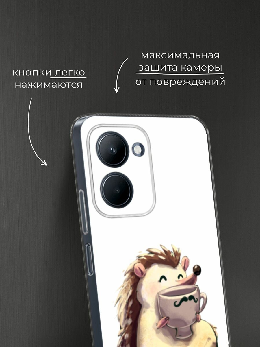 Силиконовый чехол на Realme C33 / Реалми С33 с принтом "Еж кофеман" — фото 1