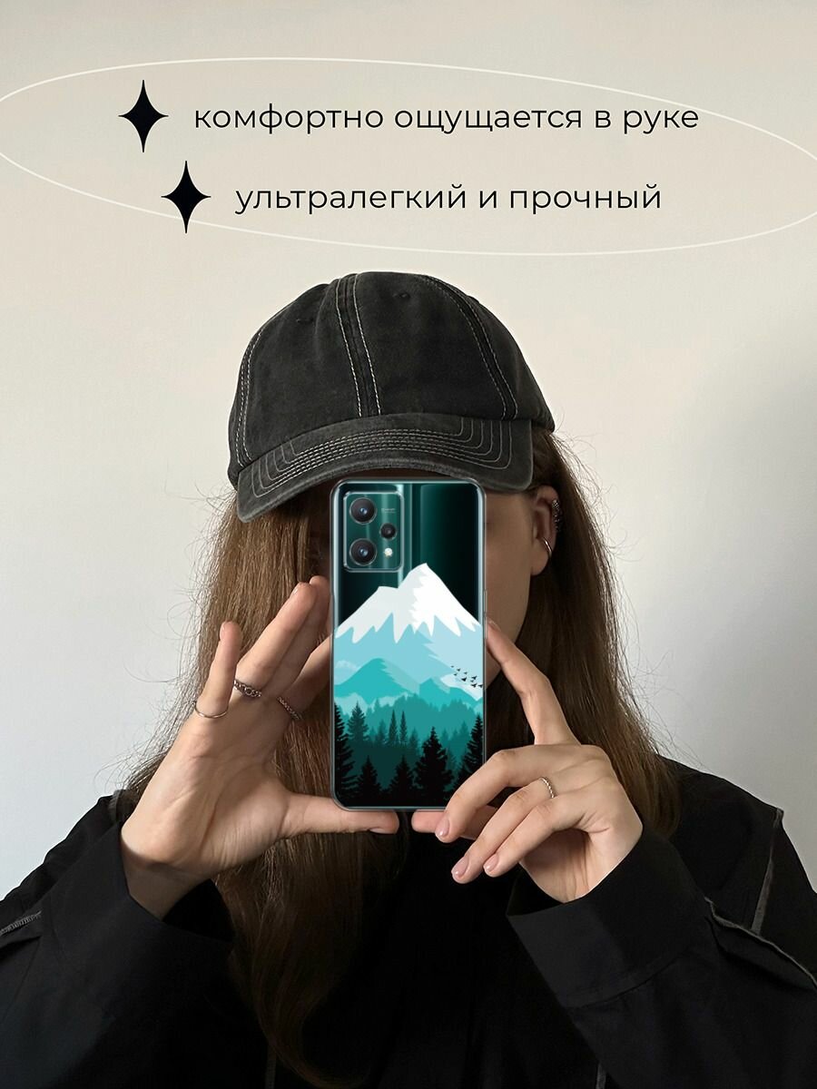 Чехол на Realme 9 5G / Реалми 9 5G с принтом "Синяя снежная гора", прозрачный — фото 1