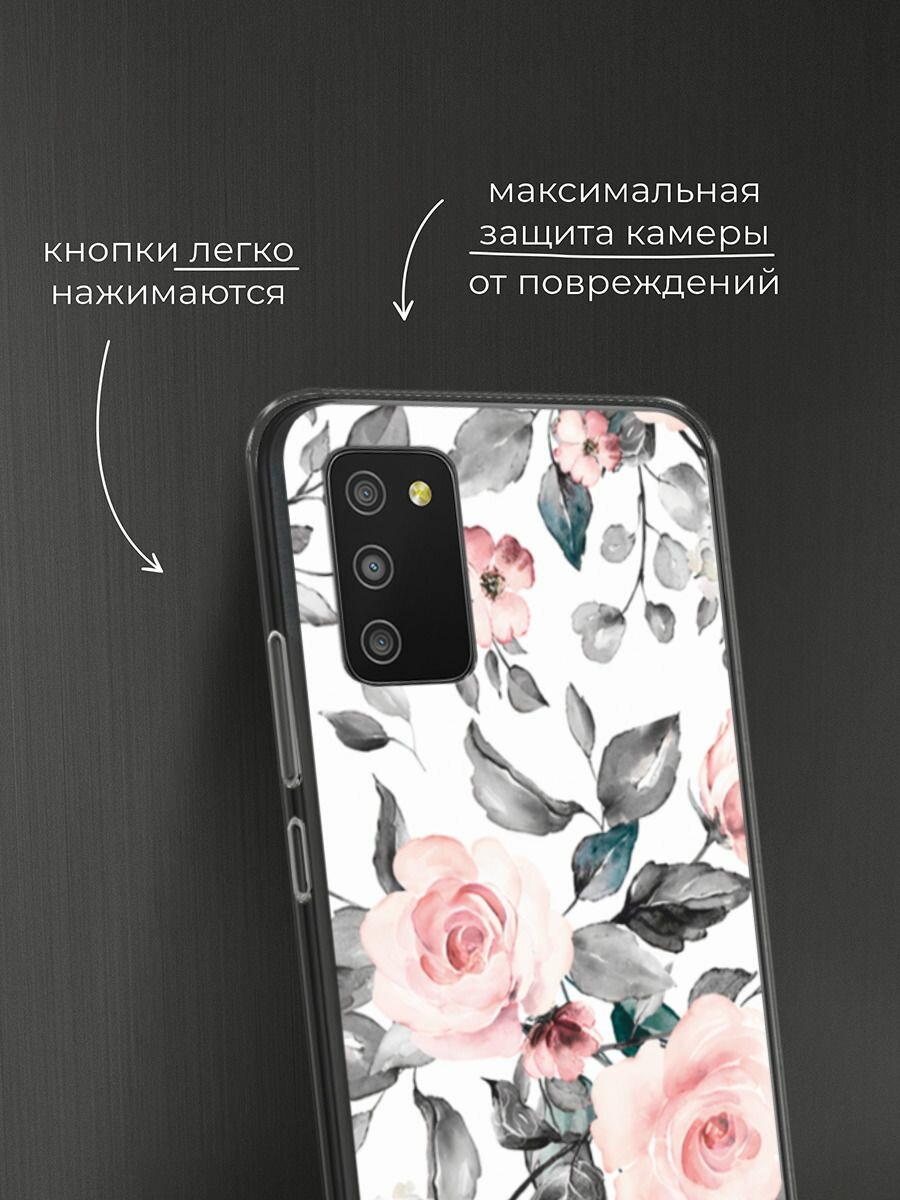 Чехол на Samsung Galaxy A02s / Самсунг Галакси A02s с принтом "Розы на белом" — фото 1