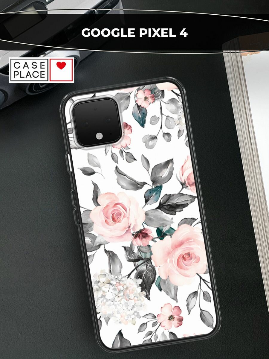 Чехол на Google Pixel 4 / Гугл Пиксель 4 с принтом "Розы на белом"