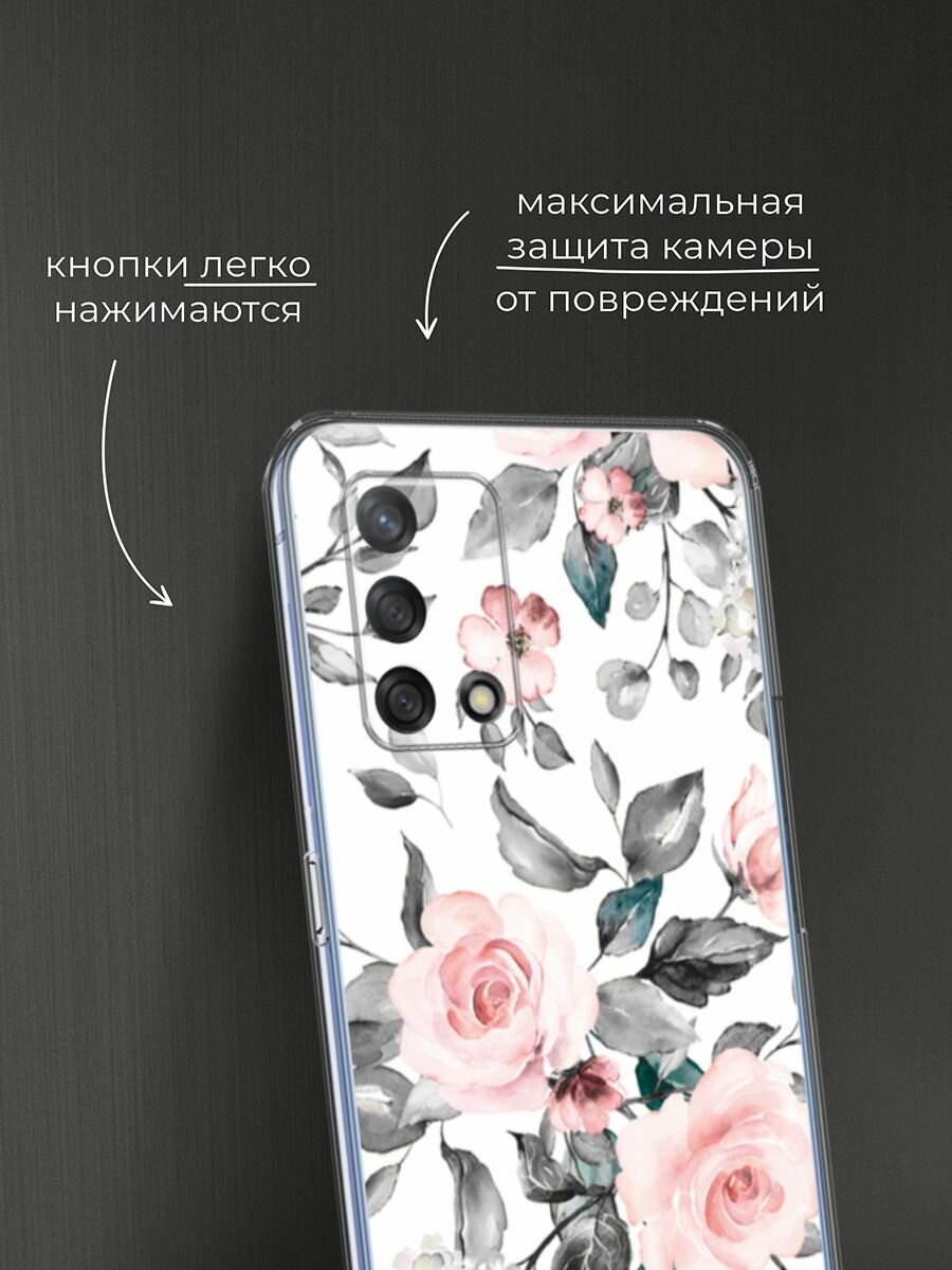 Силиконовый чехол на Oppo A74 / Оппо A74 с принтом "Розы на белом" — фото 1