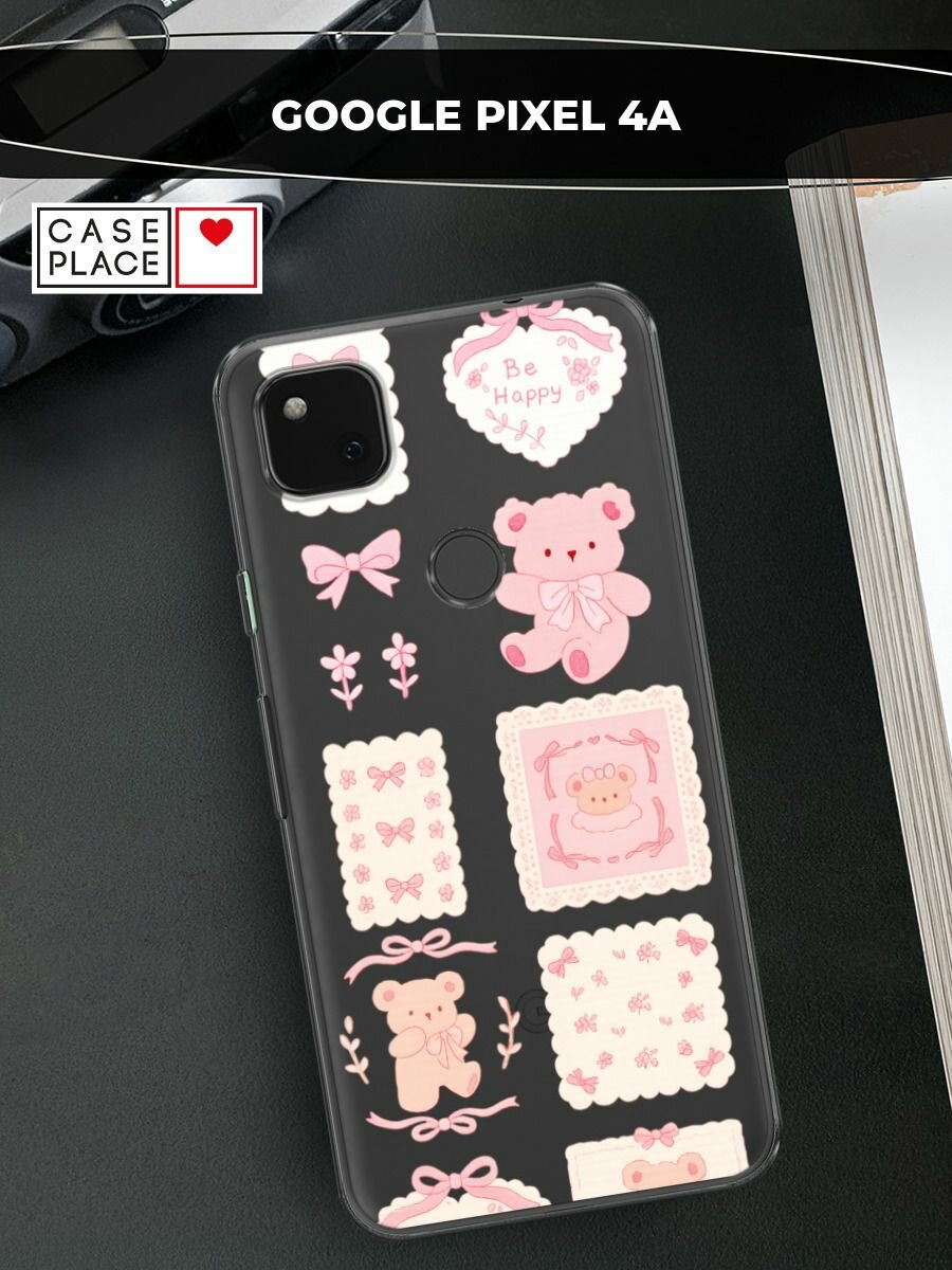 Чехол на Google Pixel 4A / Гугл Пиксель 4А с принтом "Розовые марки", прозрачный