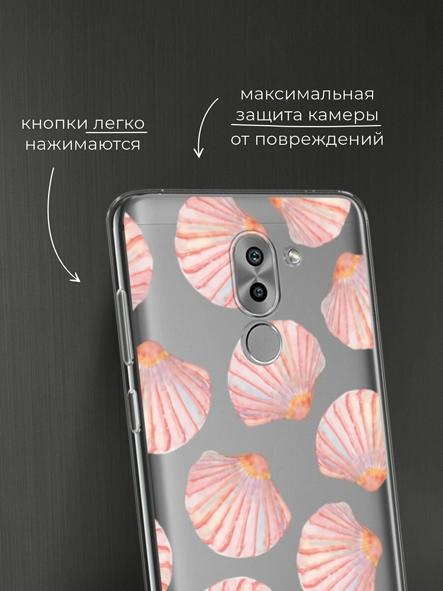 Чехол на Honor 6X / Хонор 6Х с принтом "Ракушки паттерн", прозрачный — фото 1