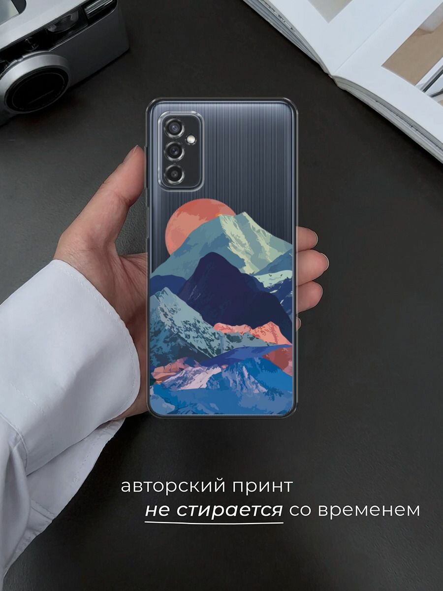 Чехол на Samsung Galaxy M52 / Самсунг Галакси M52 с принтом "Закат в снежных горах", прозрачный — фото 1