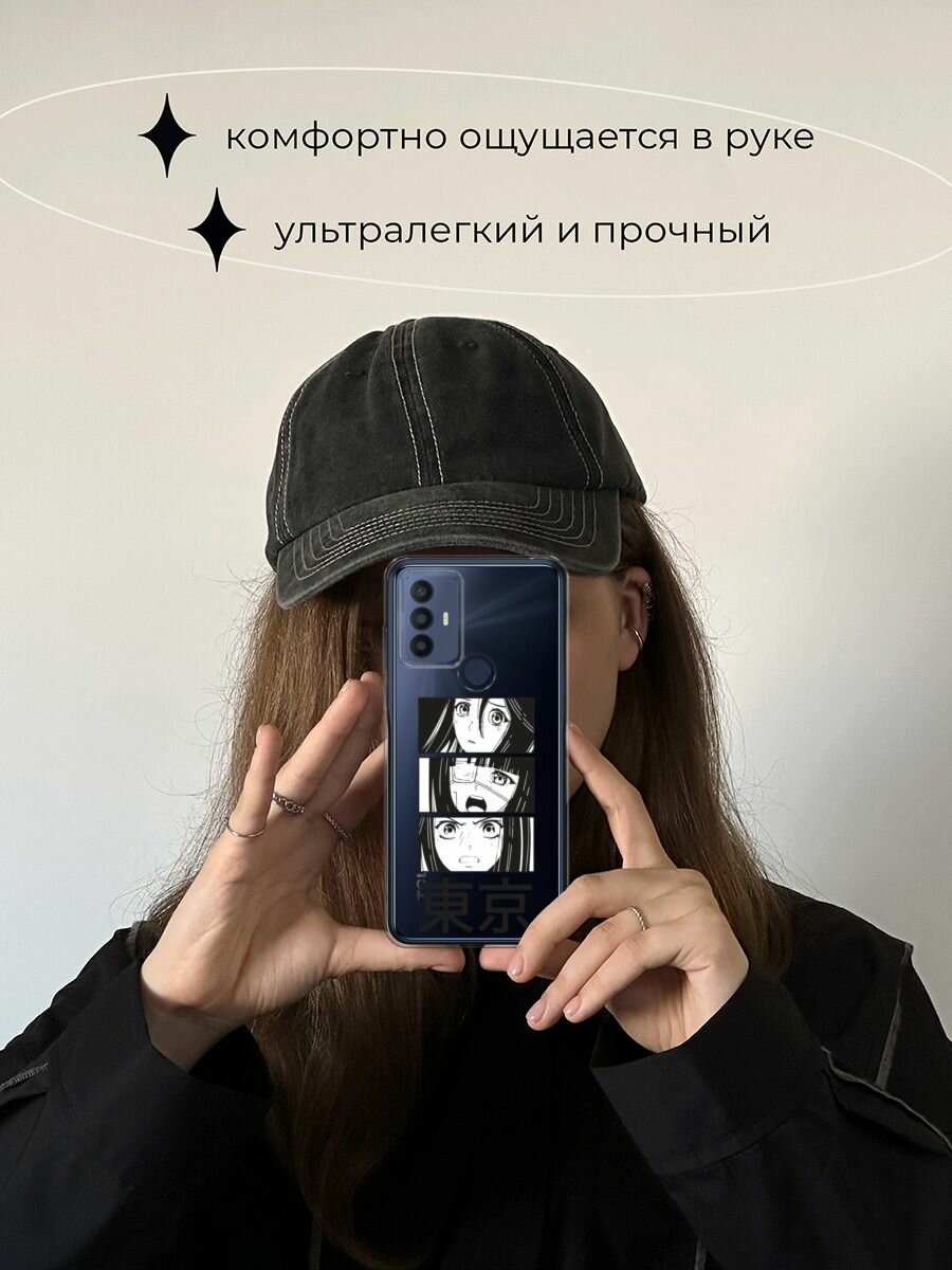 Чехол на TCL 30E/30 SE/305/306 / ТСЛ 30E с принтом "Tokyo girls", прозрачный — фото 1