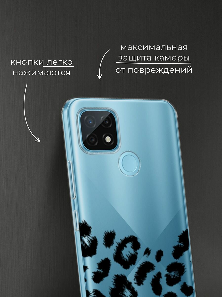 Чехол на Realme C21 / Реалми С21 с принтом "Окрас леопарда фон черный", прозрачный — фото 1