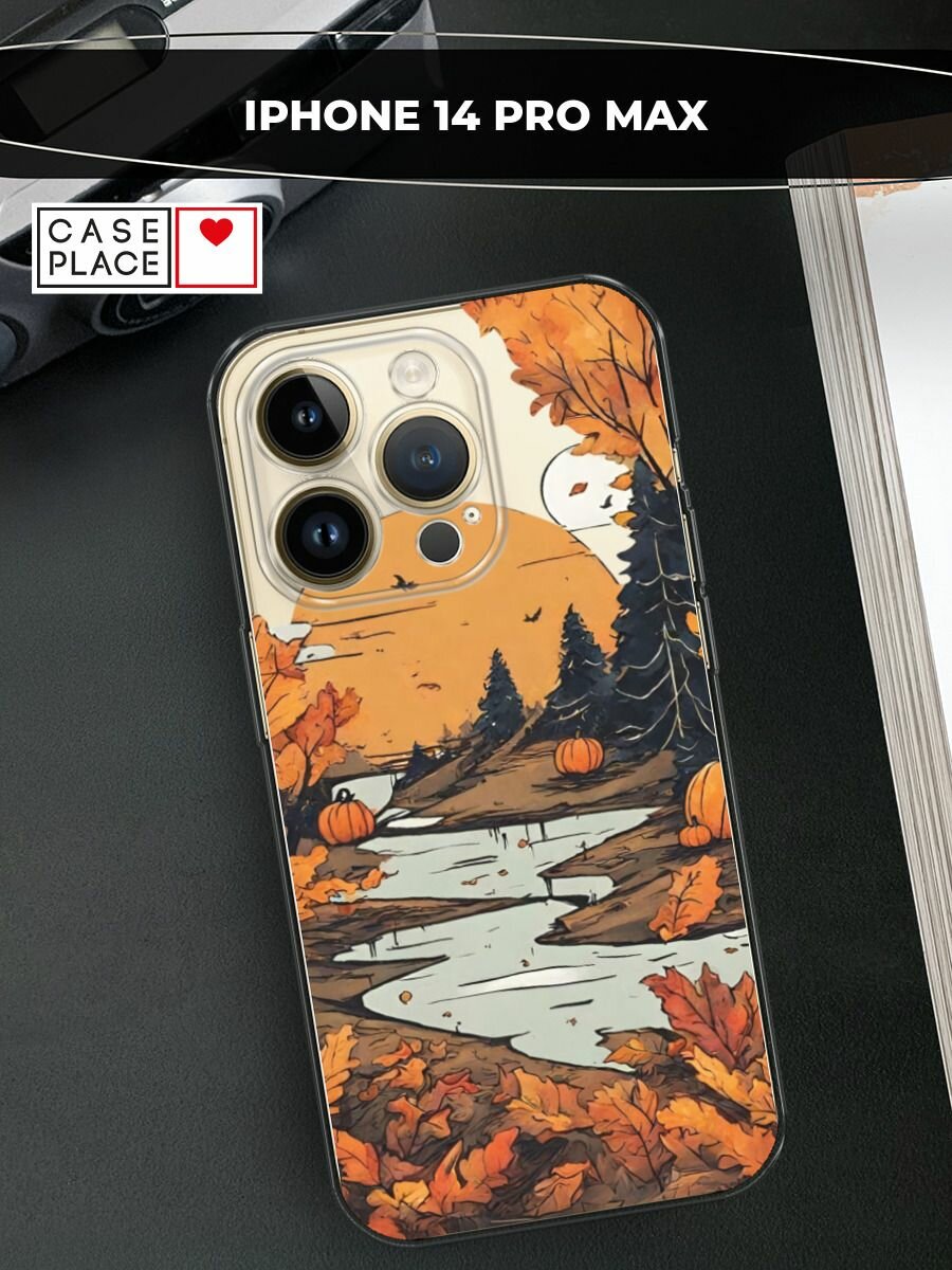 Чехол на Apple iPhone 14 Pro Max / Айфон 14 Про Макс с принтом "Осенний лесной уголок", прозрачный