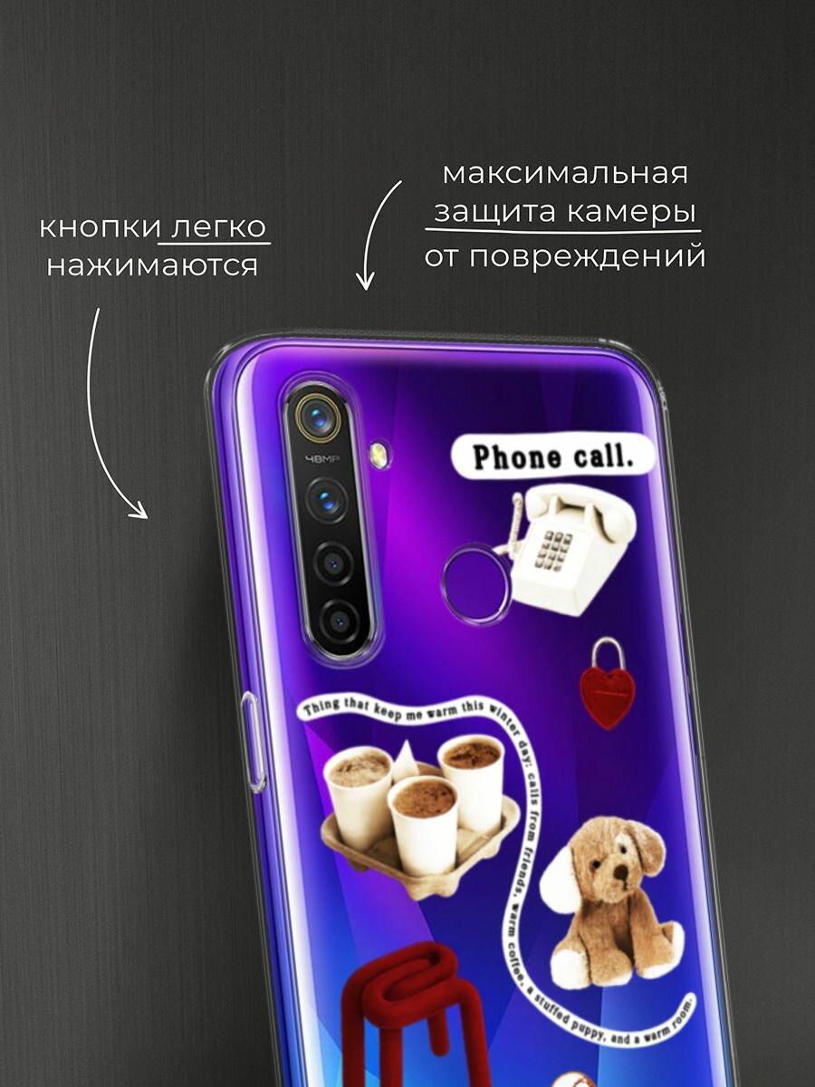 Чехол на Realme 5 Pro / Реалми 5 Про с принтом "Phone call", прозрачный — фото 1