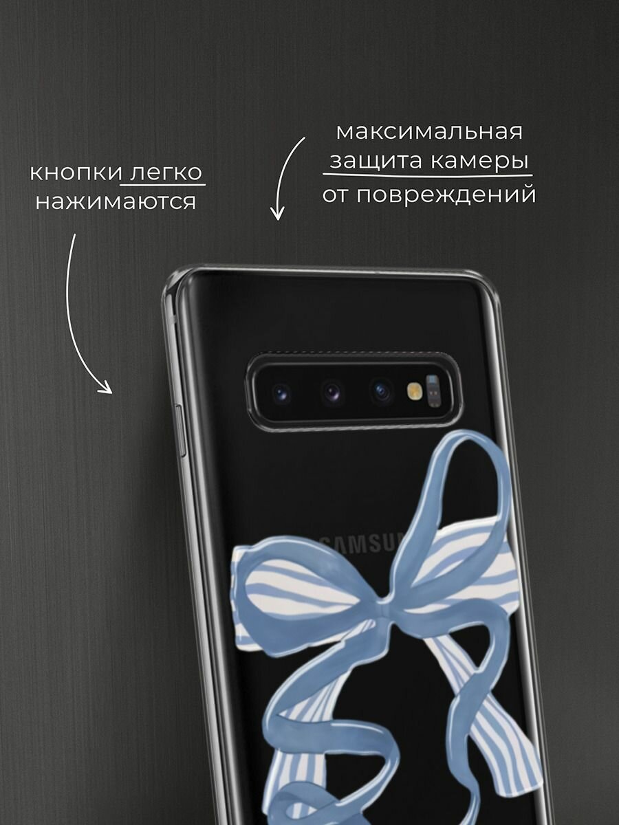 Чехол на Samsung Galaxy S10 + / Самсунг Галакси S10 Плюс с принтом "Полосатый голубой бант 2" — фото 1