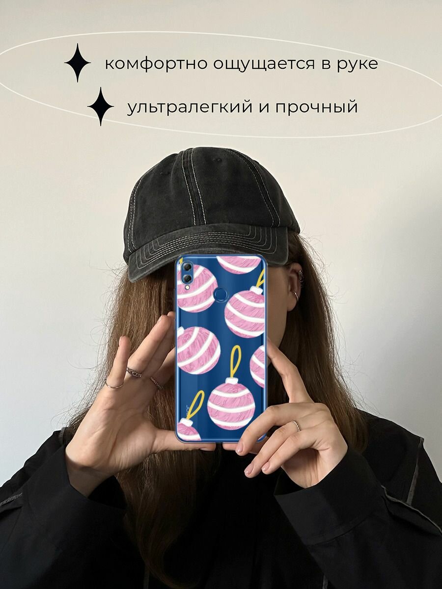 Чехол на Honor 8X / Хонор 8Х с принтом "Розовые новогодние шарики 3" — фото 1