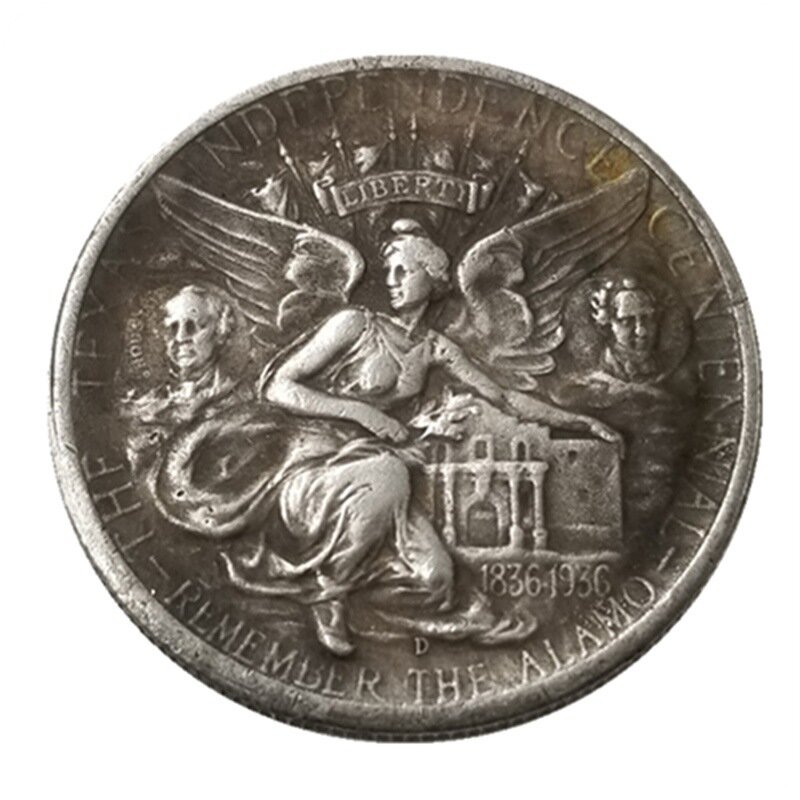 Копия памятной монеты к столетию Техаса 1936 года, коллекционная медная монета в старинном стиле с изображением Ангела Свободы и Аламо, винтажная американская историческая монета для демонстрации и нумизматической коллекции