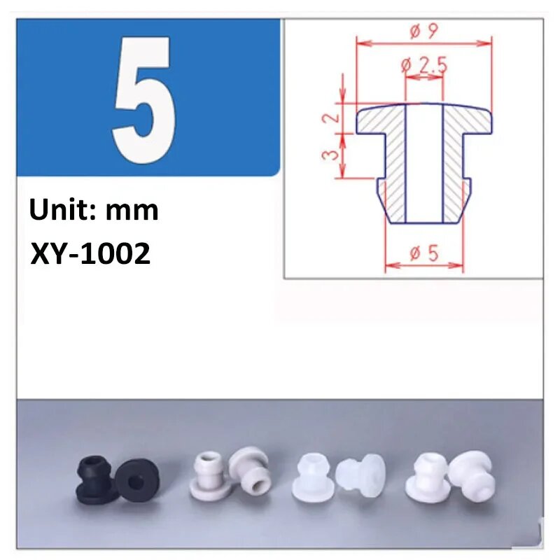 Черная силиконовая втулка для проводов 4,5-50,6 мм 1Pc(Black), A-5mm(E 2.5mm)